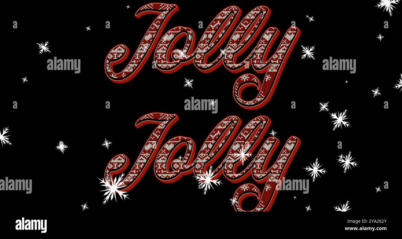 Image of jolly text in repetition and snowflakes at christmas on black ...