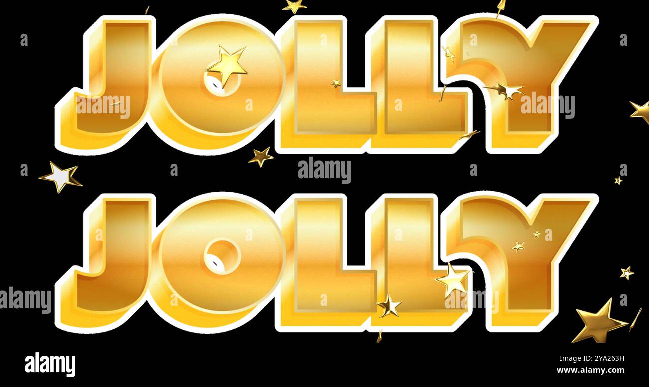 Image of jolly text in repetition and stars at christmas on black ...