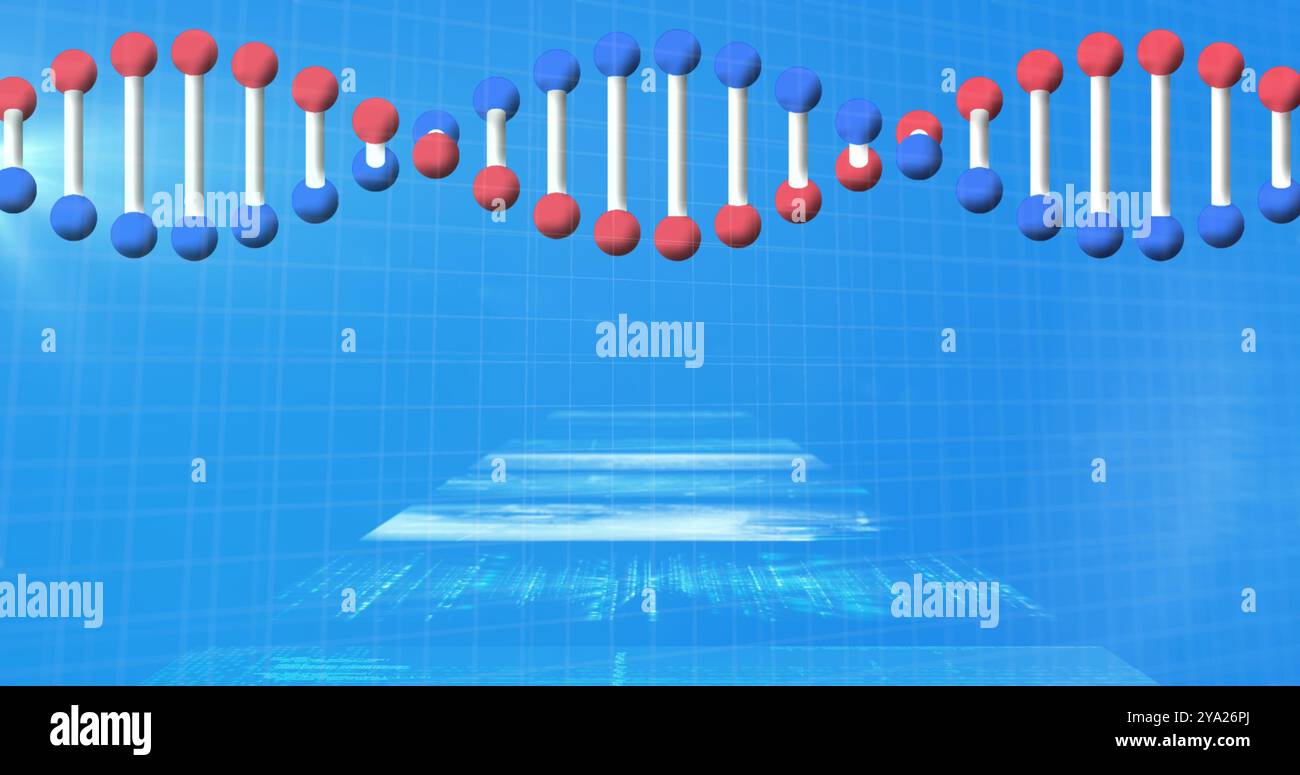 Image of 3d dna, virus with graphs, infographic data processing on ...