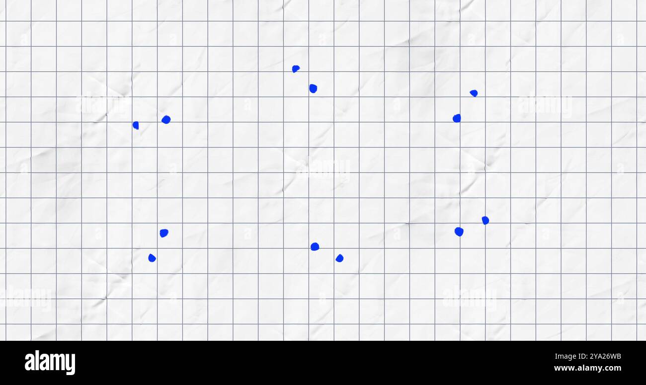 Image of six blue arrows pointing inwards on white squared paper ...