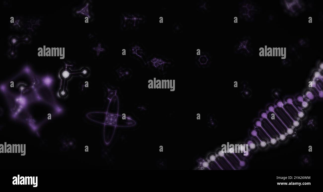 Image of digital 3d purple and white double helix DNA strand spinning ...