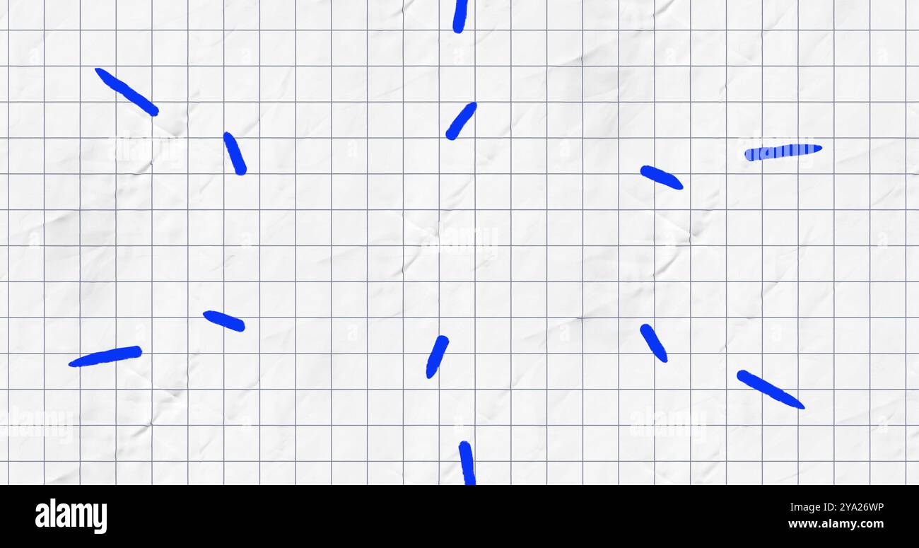 Image of six blue arrows pointing inwards on white squared paper ...