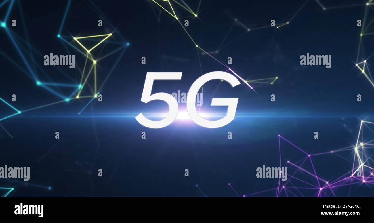 Image of 5G written in white letters with scope scanning, data recording and computer processor ...