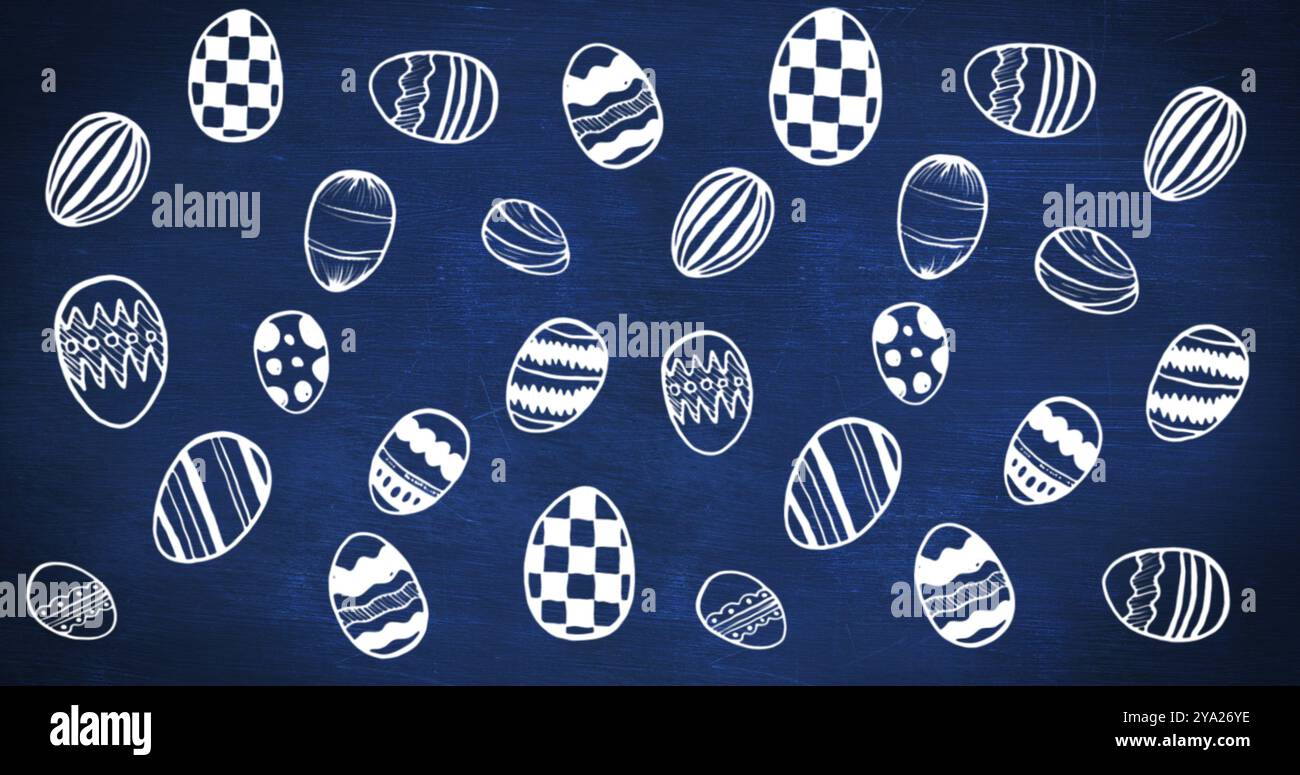 Image of multiple rows of patterned hand drawn white Easter eggs moving ...