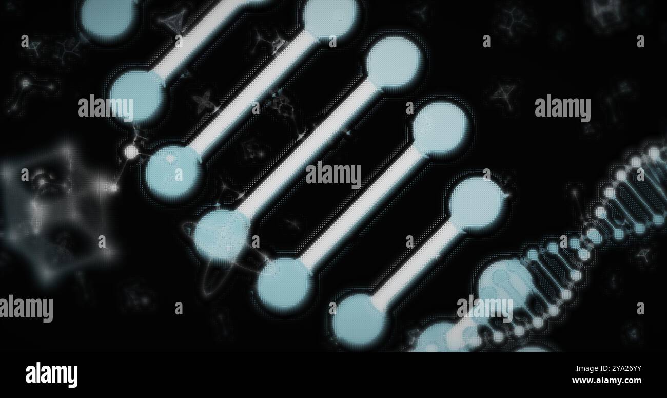 Image of digital 3d blue and white double helix DNA strands spinning ...