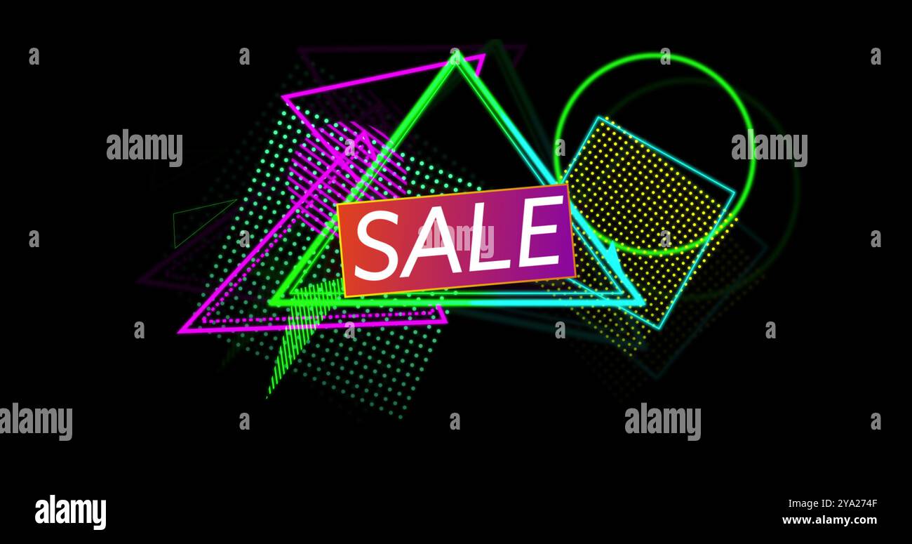Image of Sale advertisement in Retro Eighties style with neon shapes ...