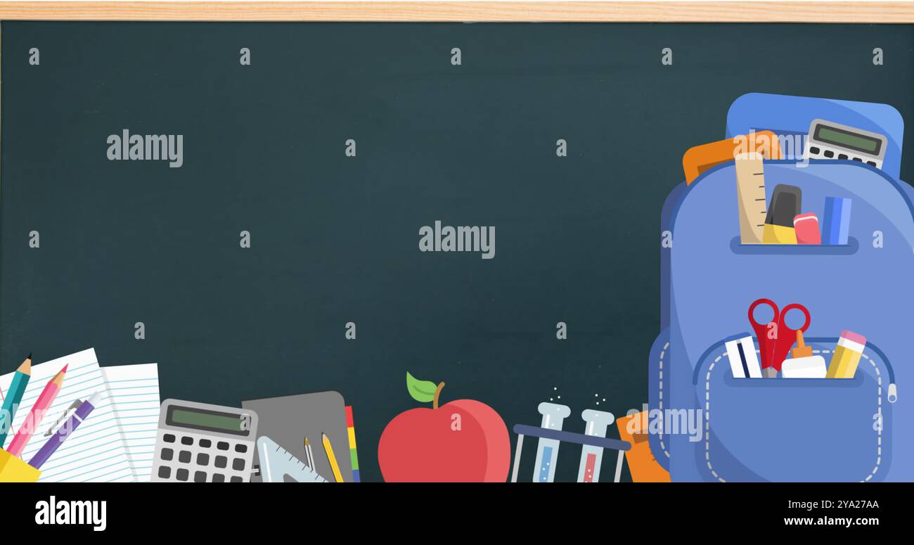 Digital image of blue backpack and multiple school concept icons moving ...