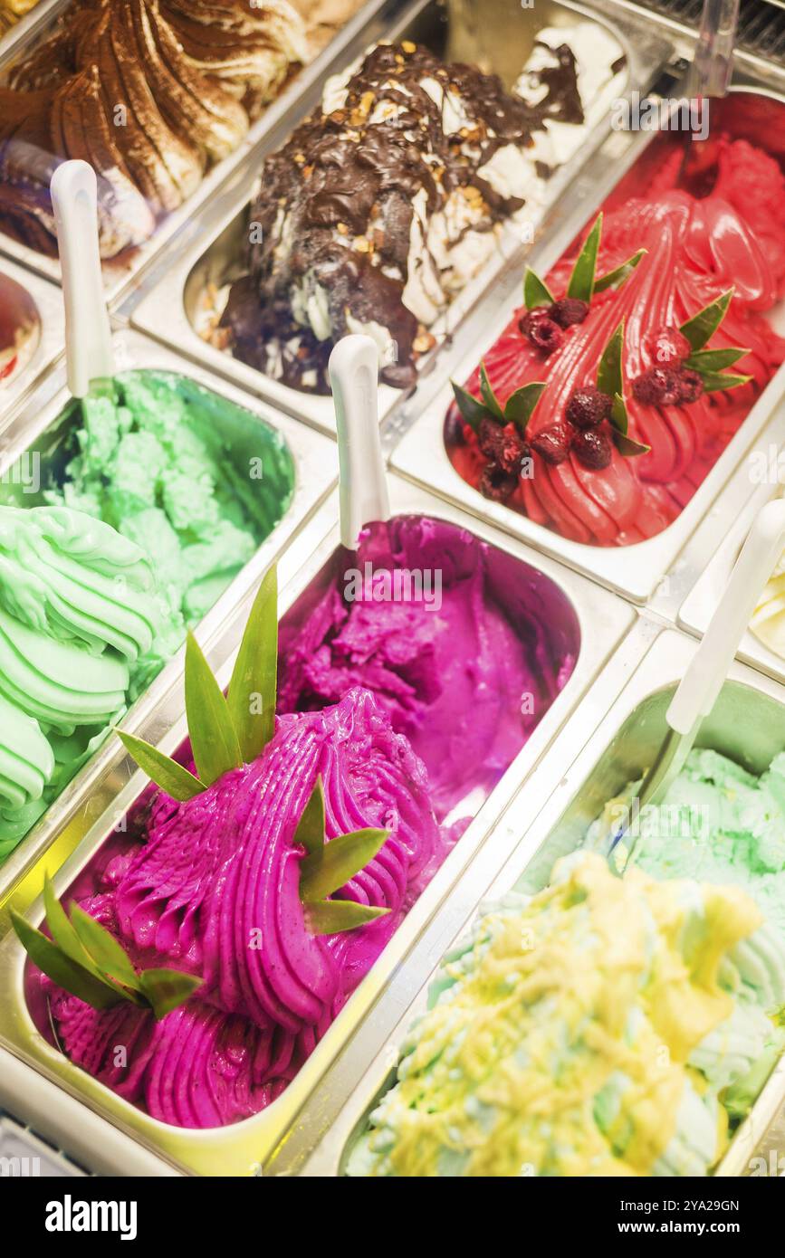 Classic mixed traditional italian gelato ice cream in shop display ...