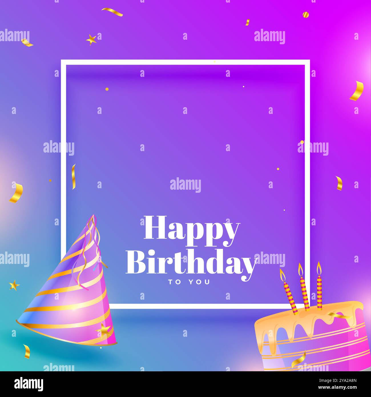happy birthday party confetti background with bday cake and cap vector ...