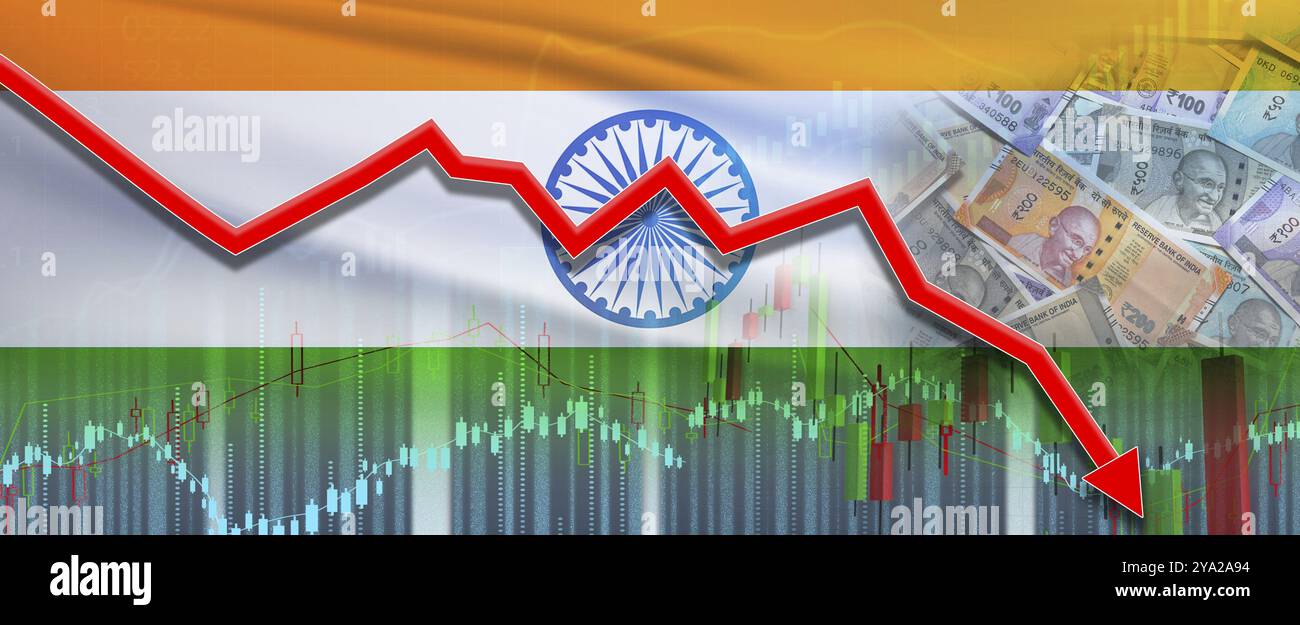 India financial crisis on economic graph, economic collapse. Financial ...