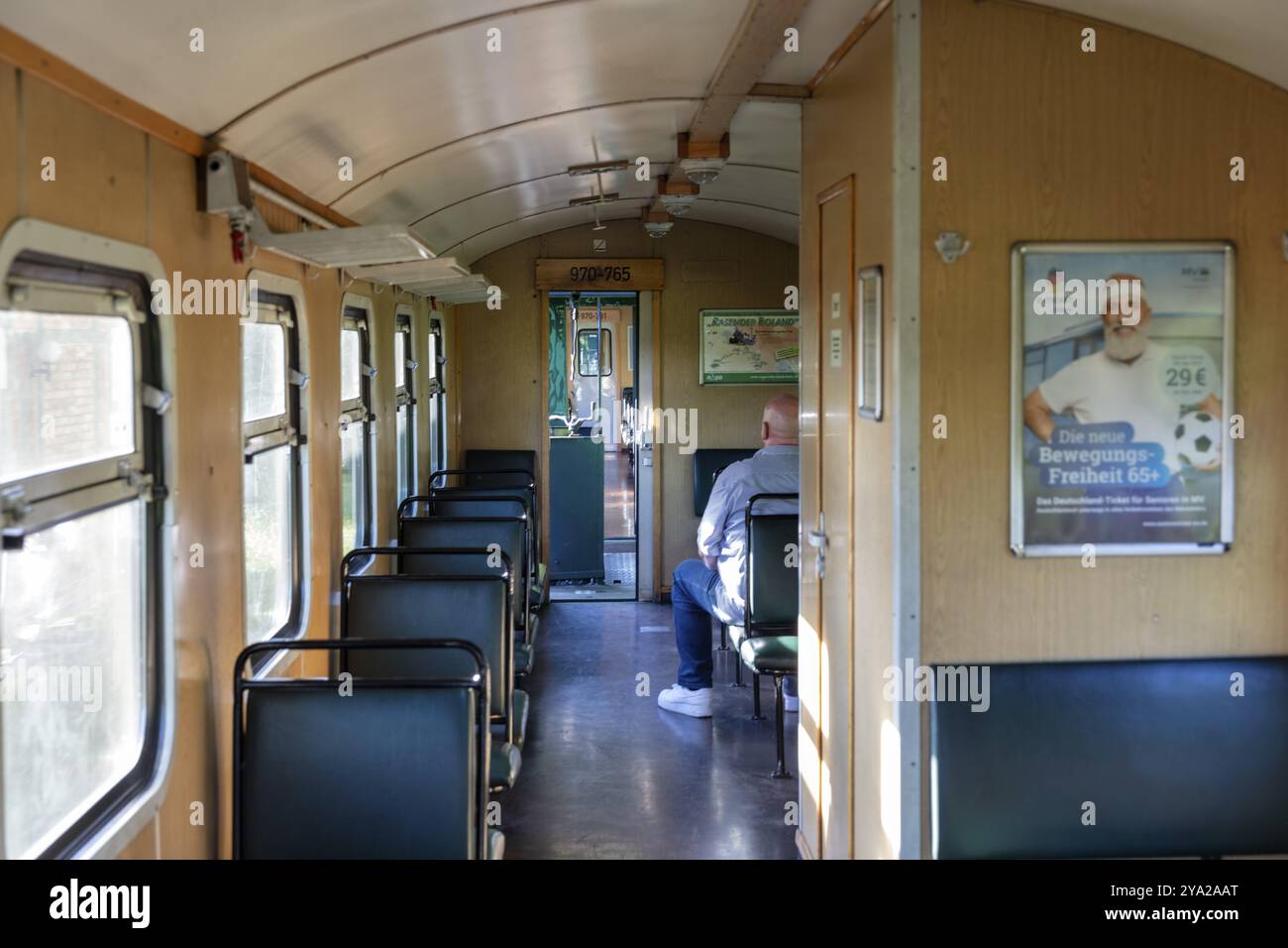 Nostalgic train interior with wooden panelling and retro atmosphere ...