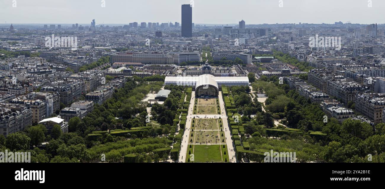 Parisian cityscape with modern skyscrapers and extensive green spaces ...