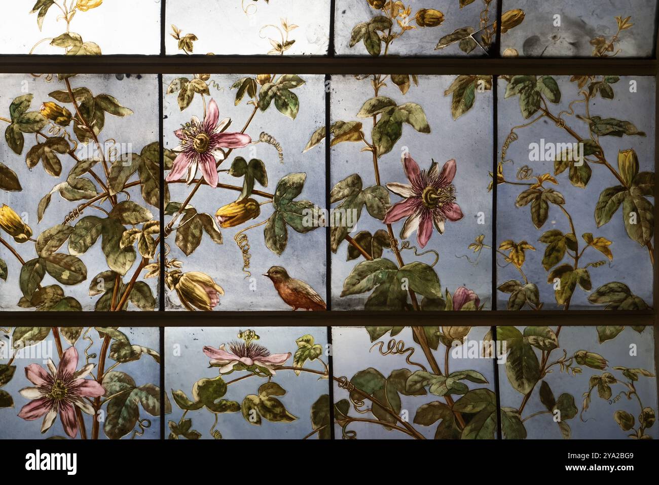 Stained glass window with painted passion flowers, Ny Carlsberg ...