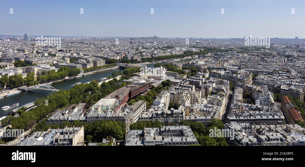 Far-reaching view over Paris, showing the Seine and the surrounding ...