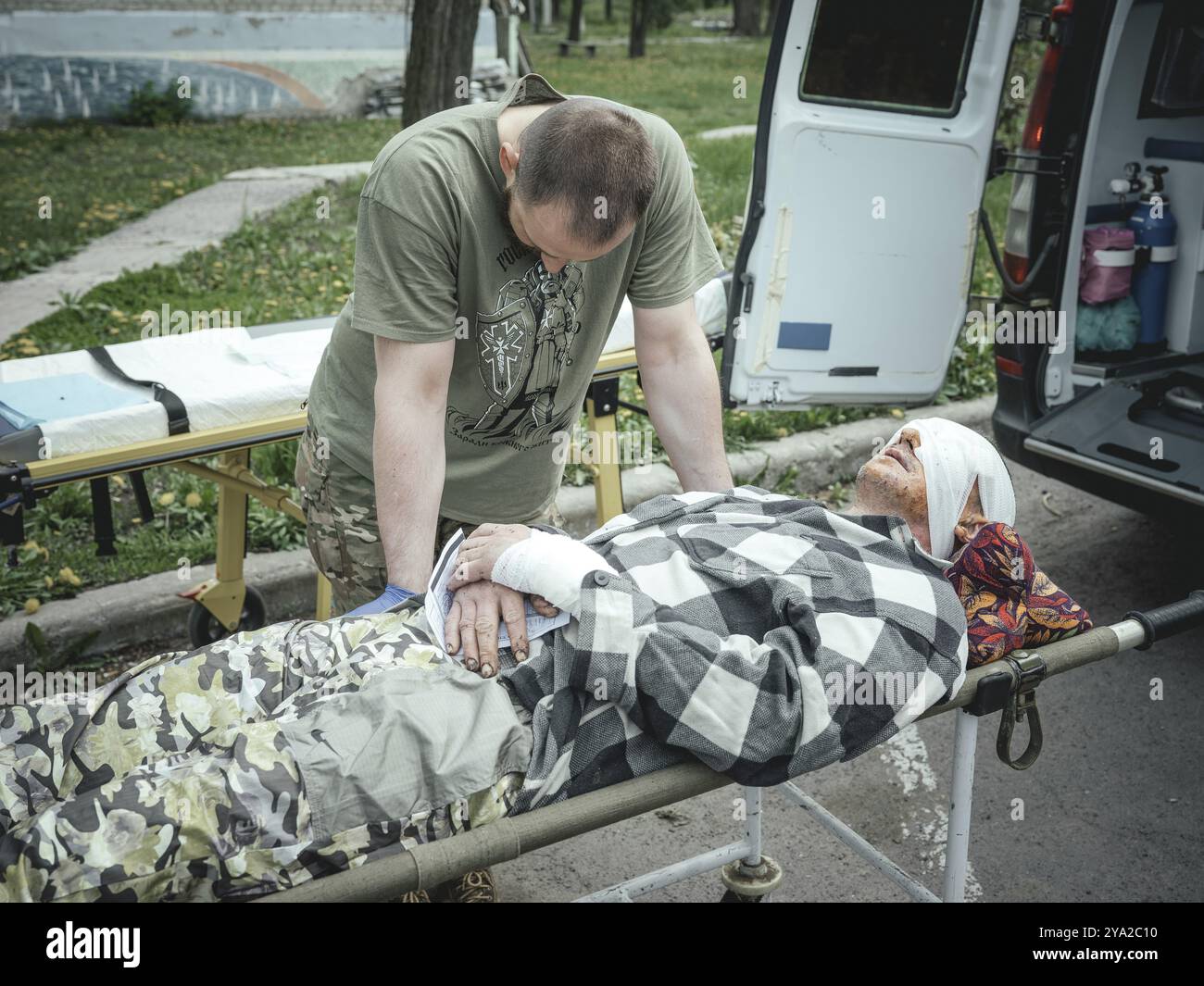 Evacuation of seriously injured soldiers, undisclosed location, Donbass ...