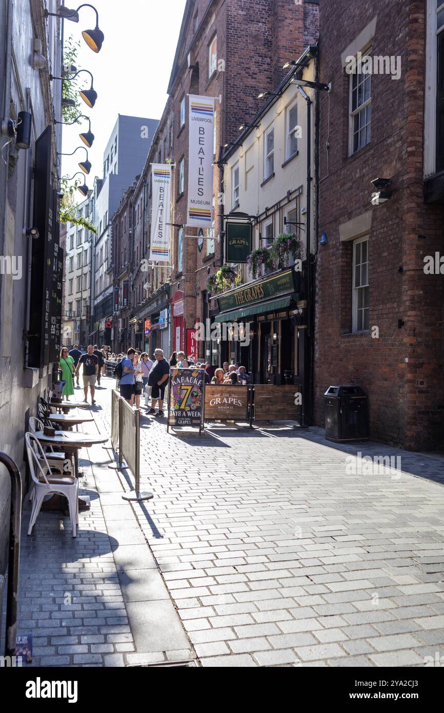 Lively pedestrianised area with shops and people walking along a brick ...