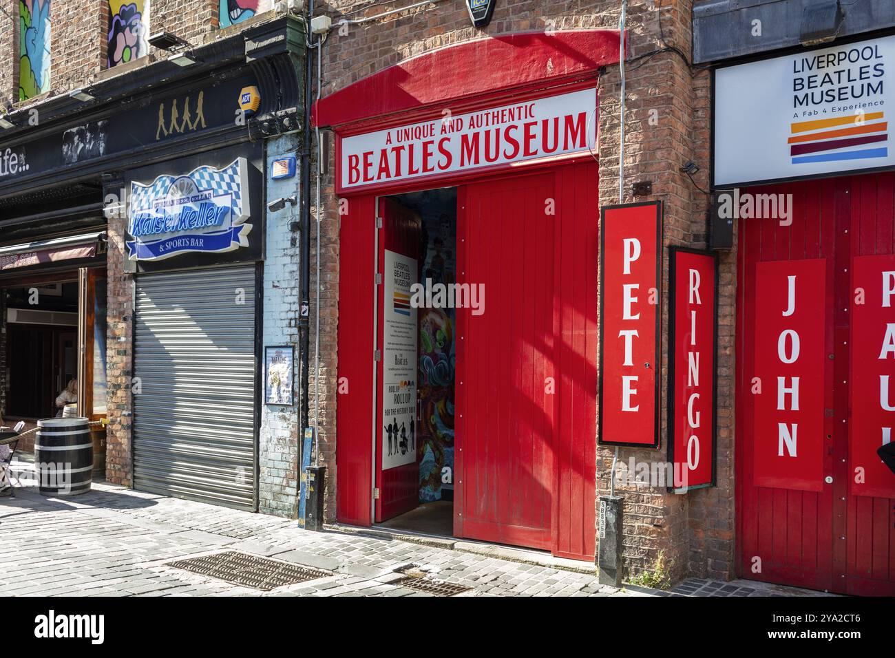 Entrance to the Beatles Museum with striking red sign, Liverpool Stock ...