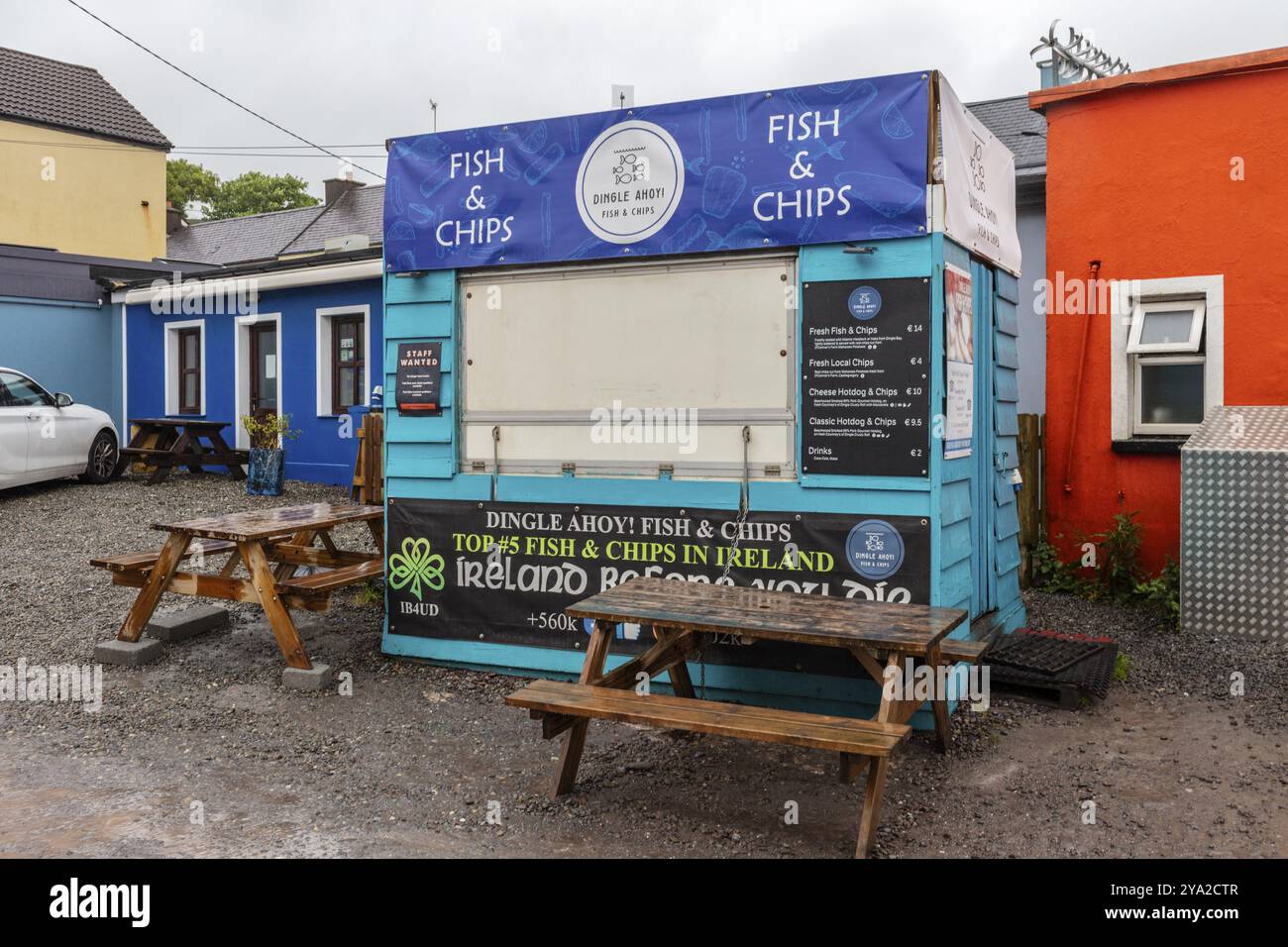 A fish and chip stall with colourful walls, Dingle Stock Photo - Alamy