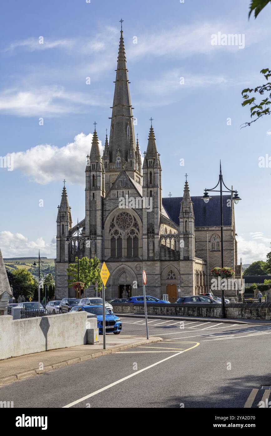 Large church with high towers under a clear sky, Letterkenny Stock ...