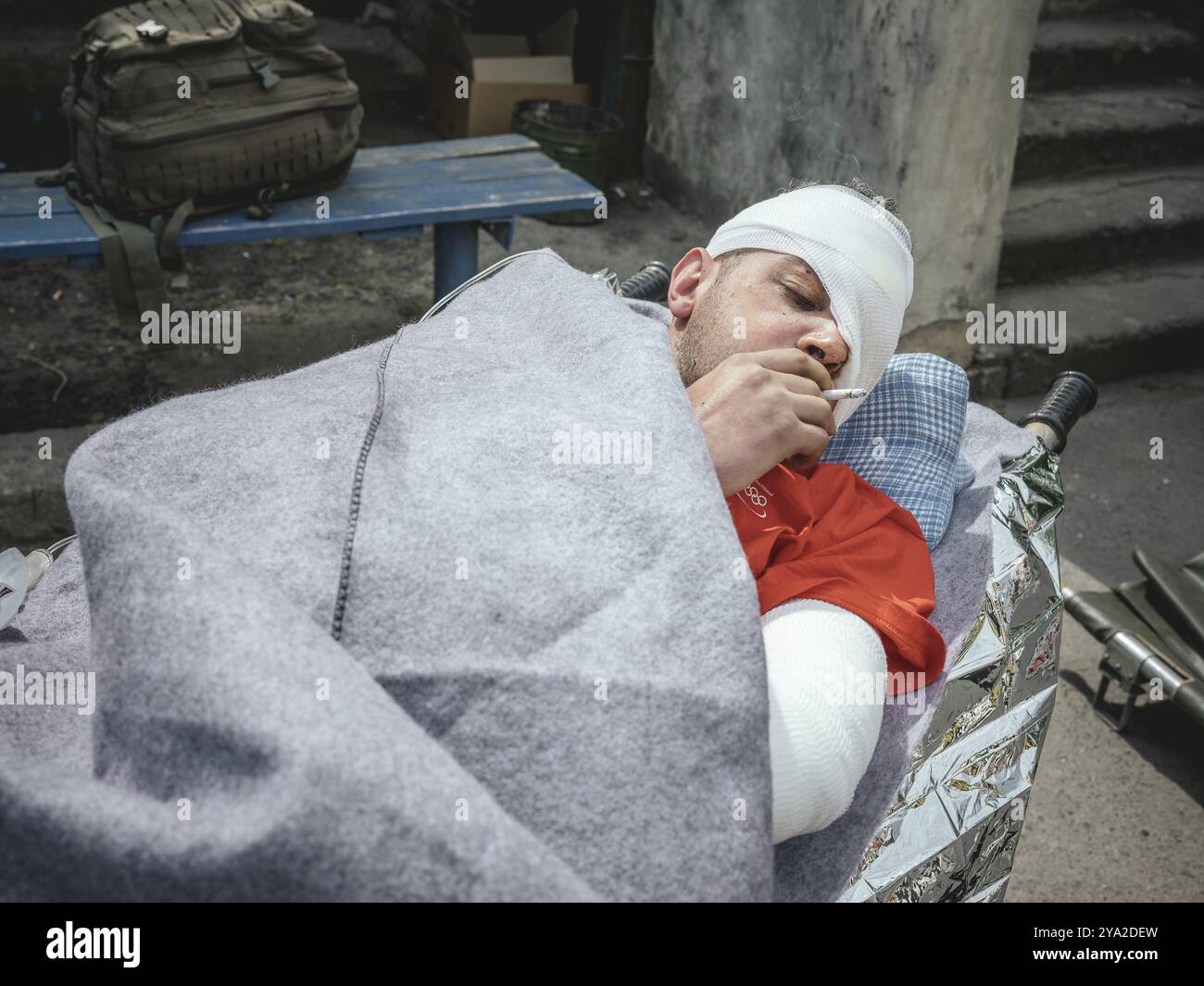 Evacuation of seriously injured soldiers, undisclosed location, Donbass ...