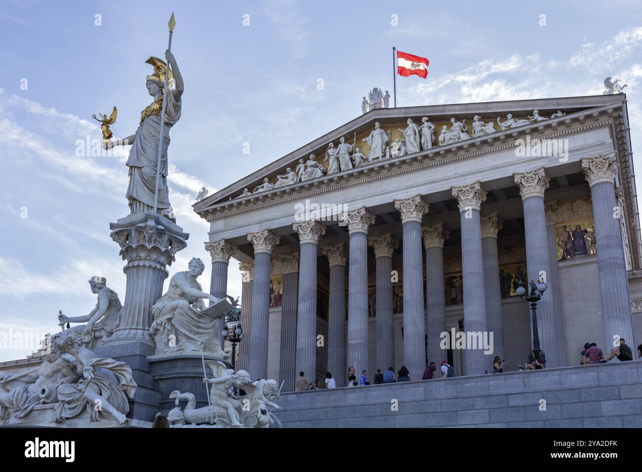 Pallas Athena statue in front of the Vienna Parliament surrounded by ...