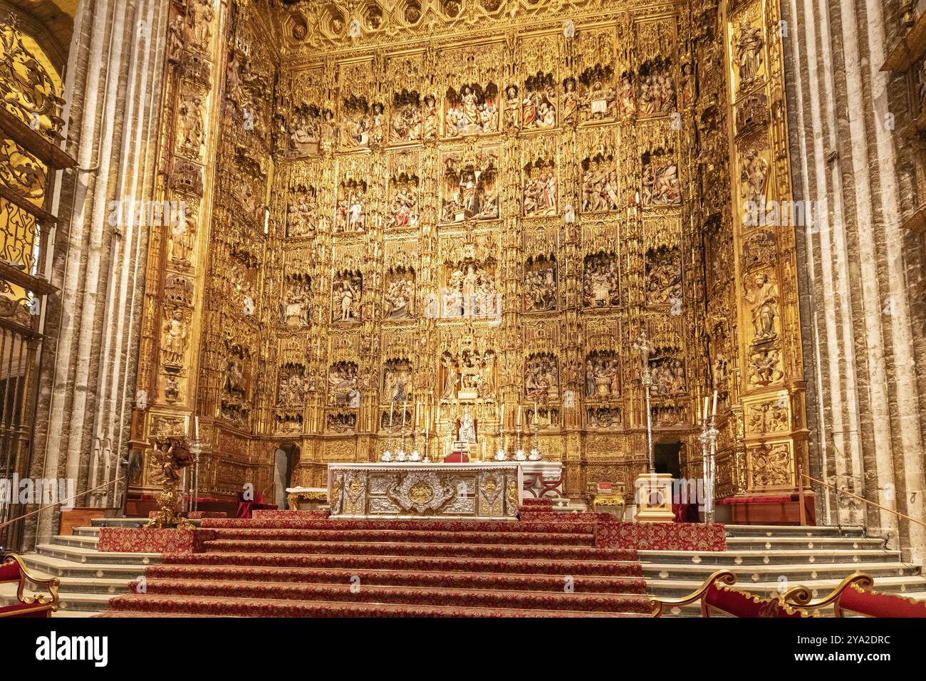 Gilded, ornately decorated altar in a cathedral, Seville Stock Photo - Alamy