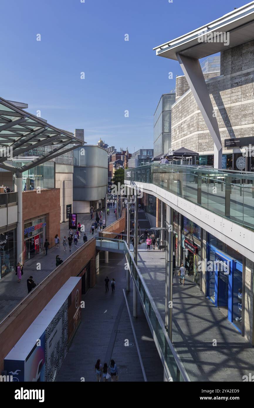 Modern shopping centre with glass facade on a sunny day, Liverpool ...