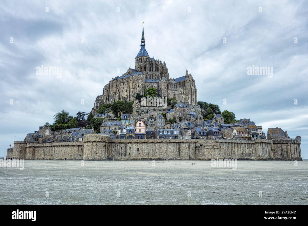 View of Mont Saint-Michel, a historic island with a monastery in a ...