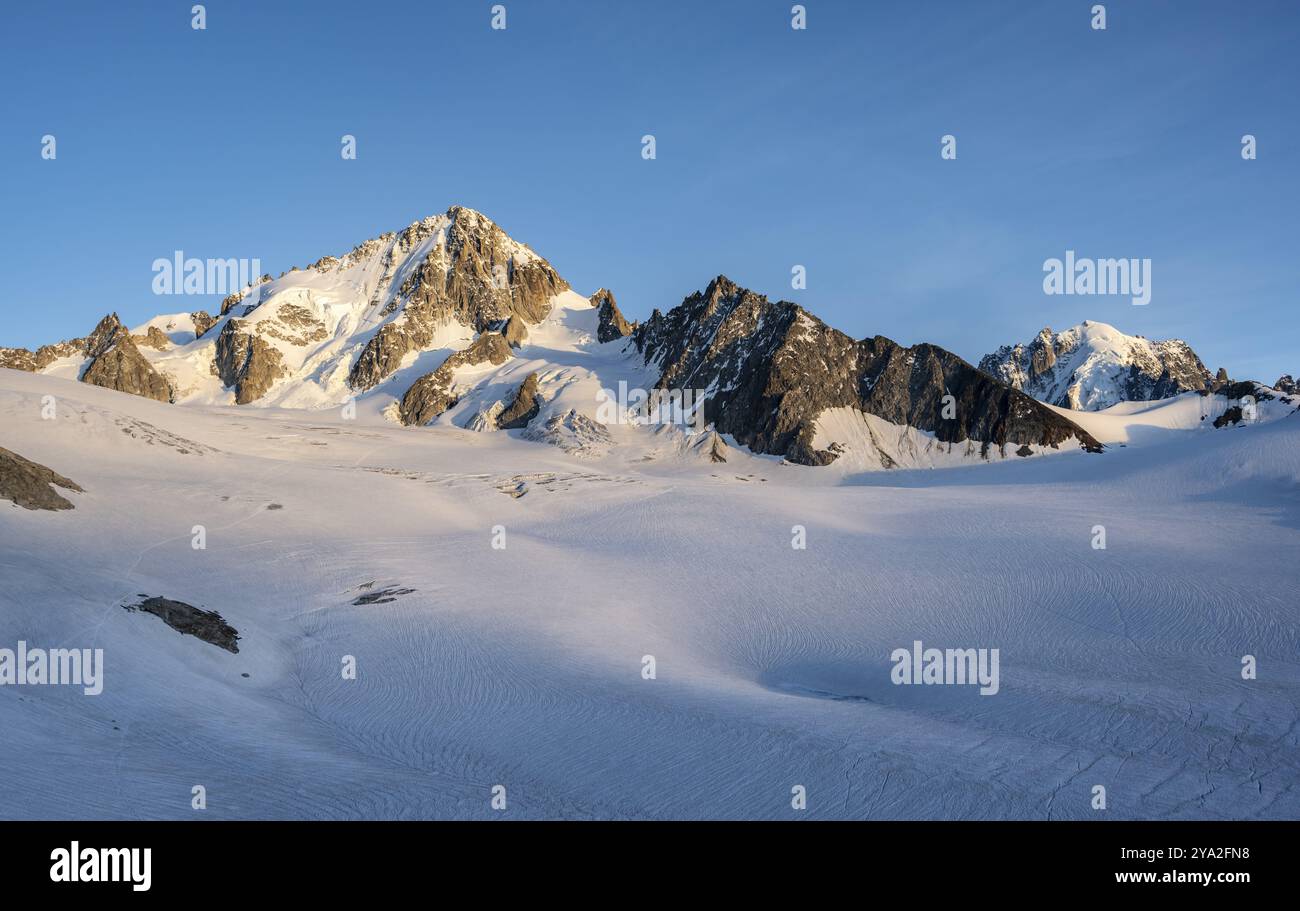 High alpine mountain landscape at sunset, summit of Aiguille de ...