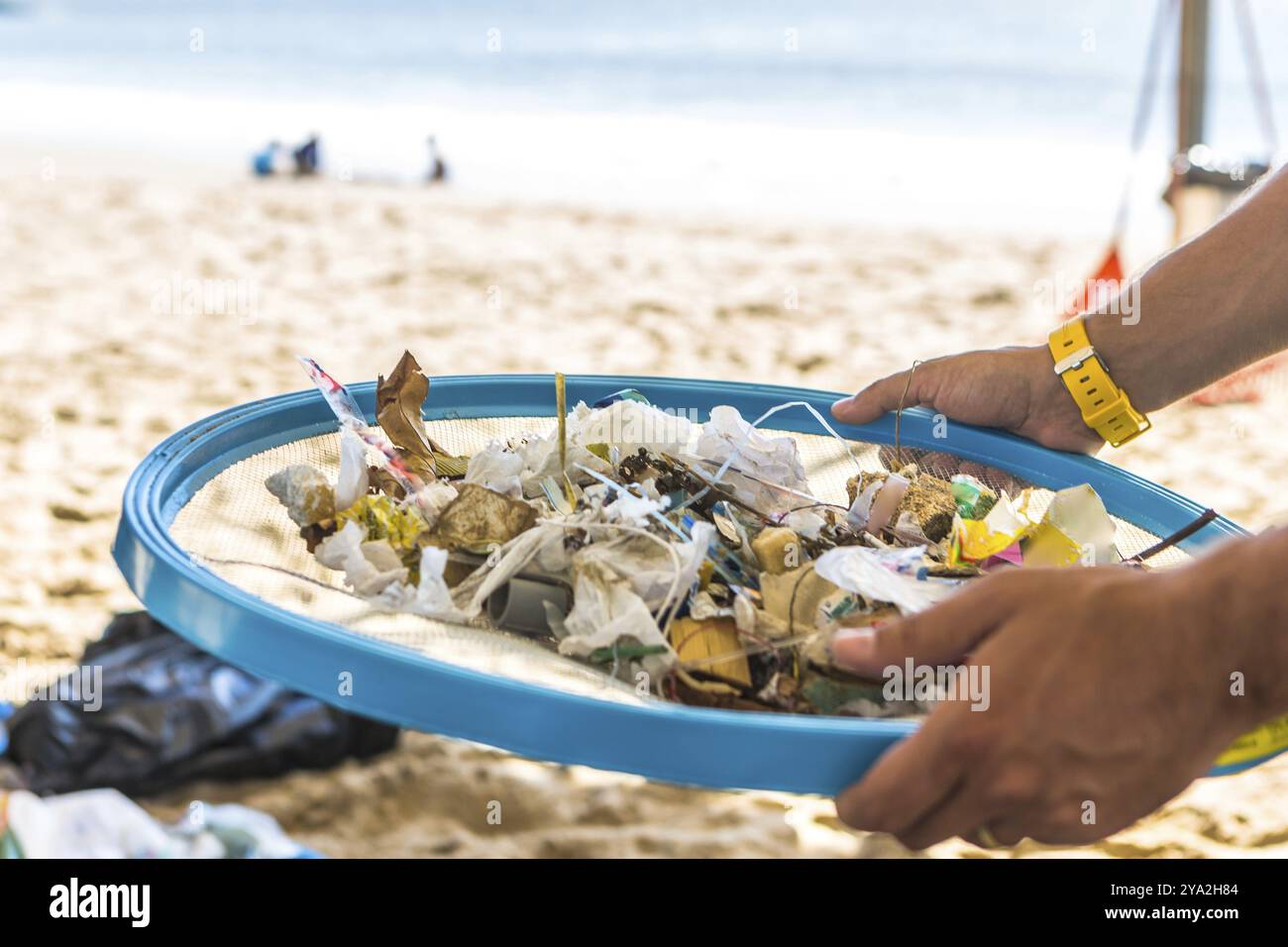 Beach Cleaning. Cleaning dirty beaches by the action of man ...