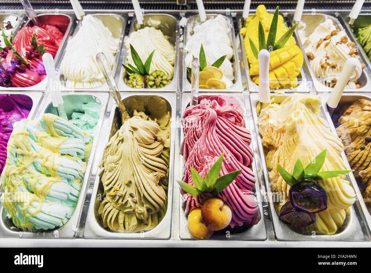 Classic italian gourmet gelato gelatto ice cream display in shop Stock ...