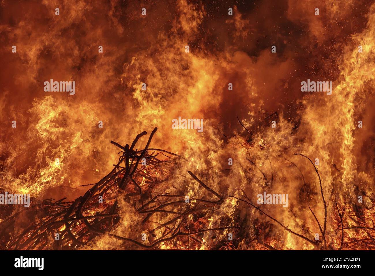 Easter fire with flames and smoke Burning wood with flames and smoke ...