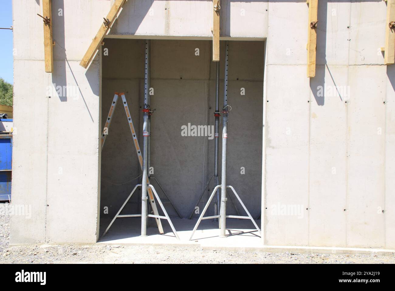 Ceiling of a building is prepared for concreting with struts and ...