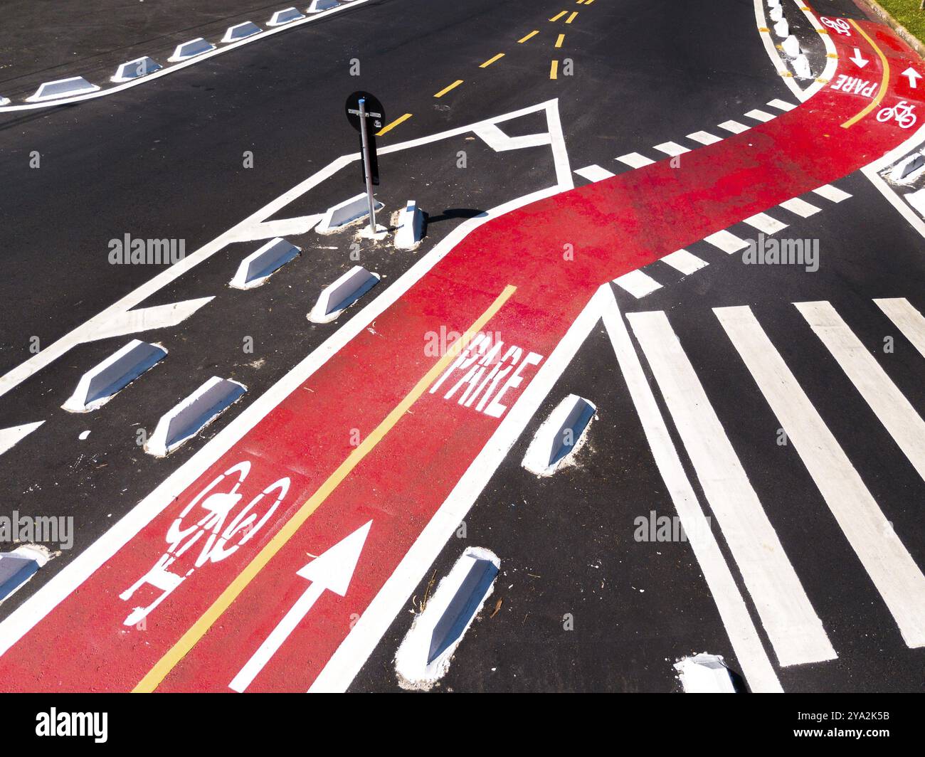 Bicycle path for cycling and cycling in a large city. Aerial view Stock ...