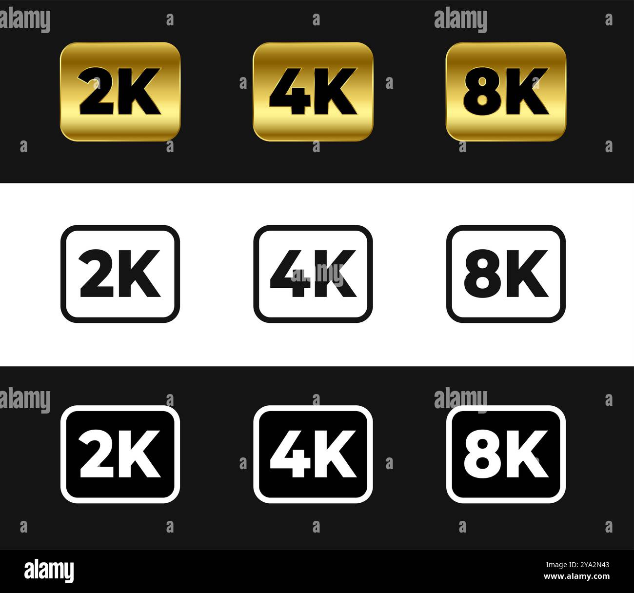 2k, 4k and 8k display resolution label in pack vector Stock Vector ...