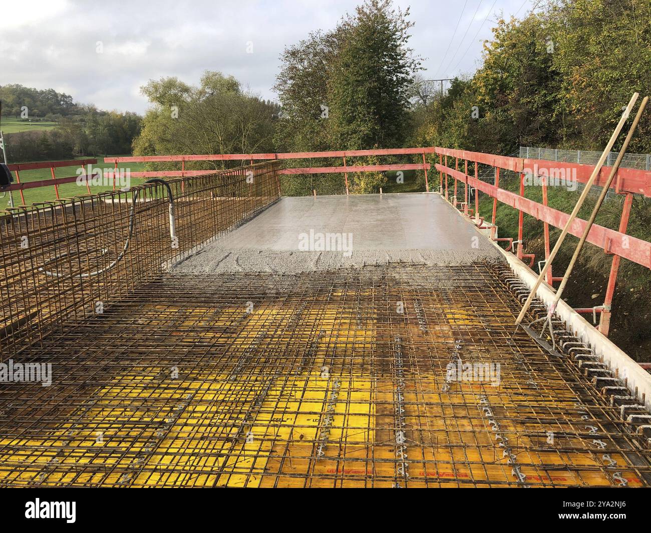 Securing a roof area with railings, the roof is being concreted Stock ...
