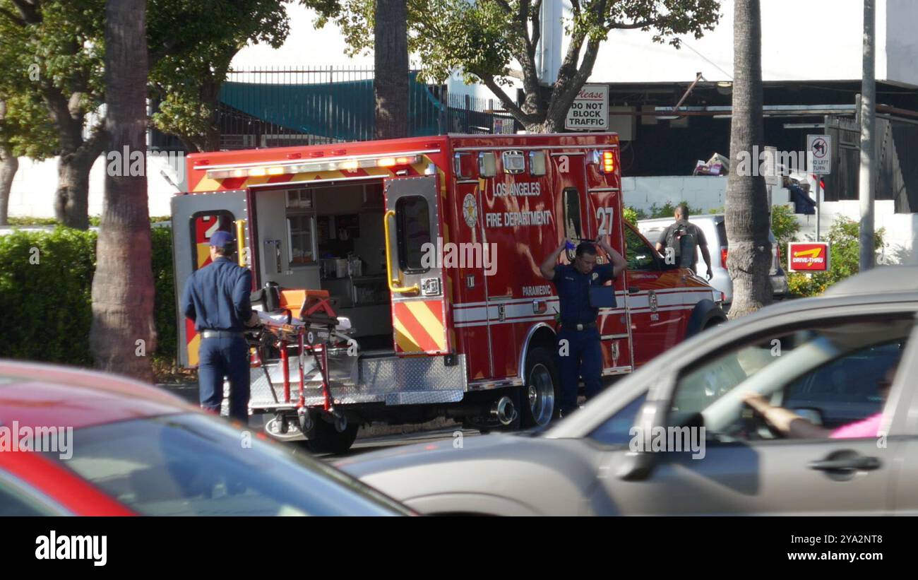 Los Angeles, California, USA 11th October 2024 Ambulance at In-N-Out ...