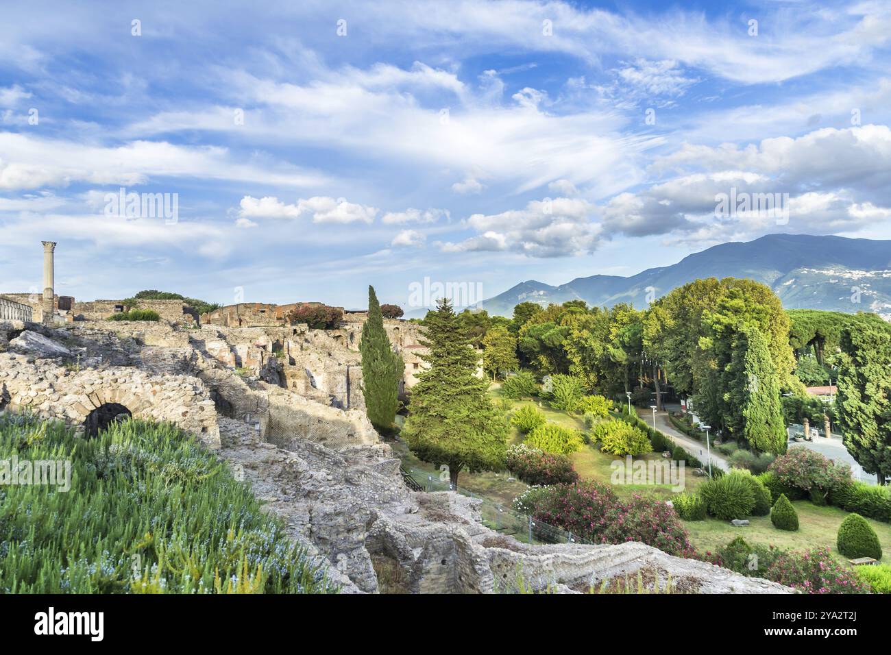 Pompeii in Italy, ruins of the antique Temple of Apollo with bronze ...