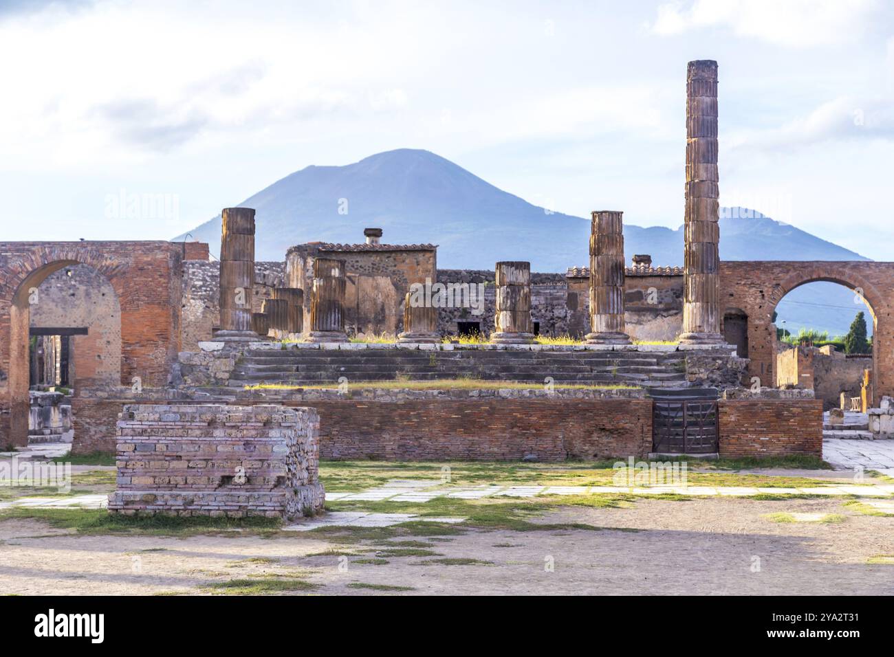 Pompeii in Italy, ruins of the antique Temple of Apollo with bronze ...