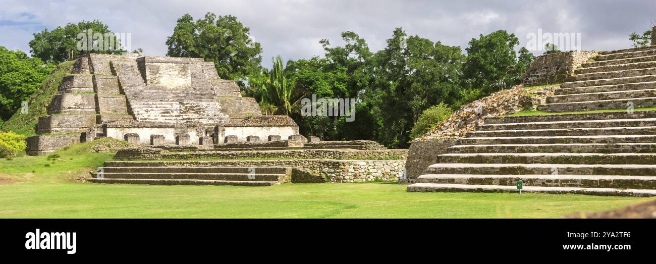 Belize, Central America, Altun Ha Temple. Web banner in panoramic view ...