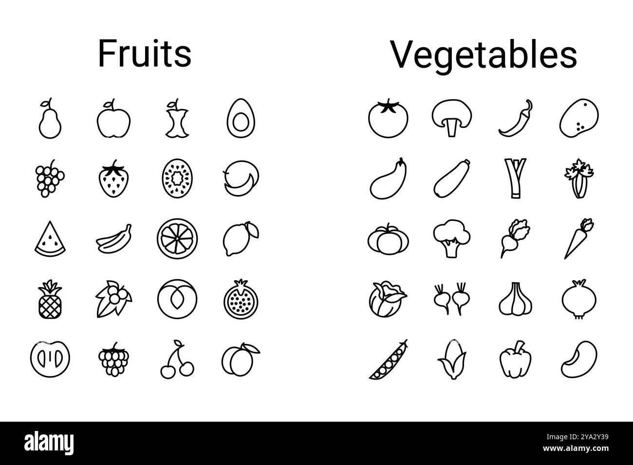 Outline fruit and vegetable icons set Stock Vector Image & Art - Alamy