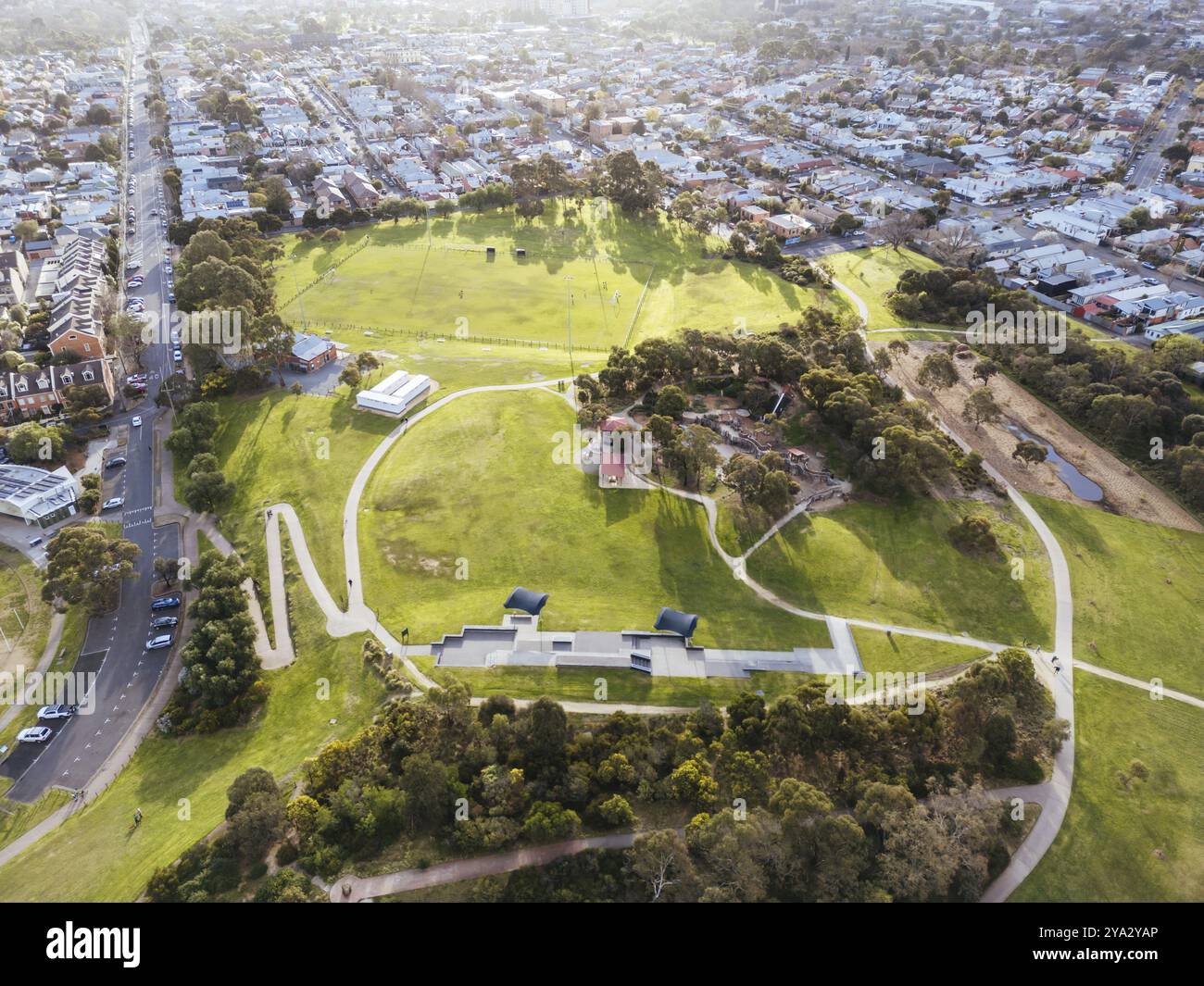 Aerial view of quarries park on a cool winter's day from Clifton Hill ...