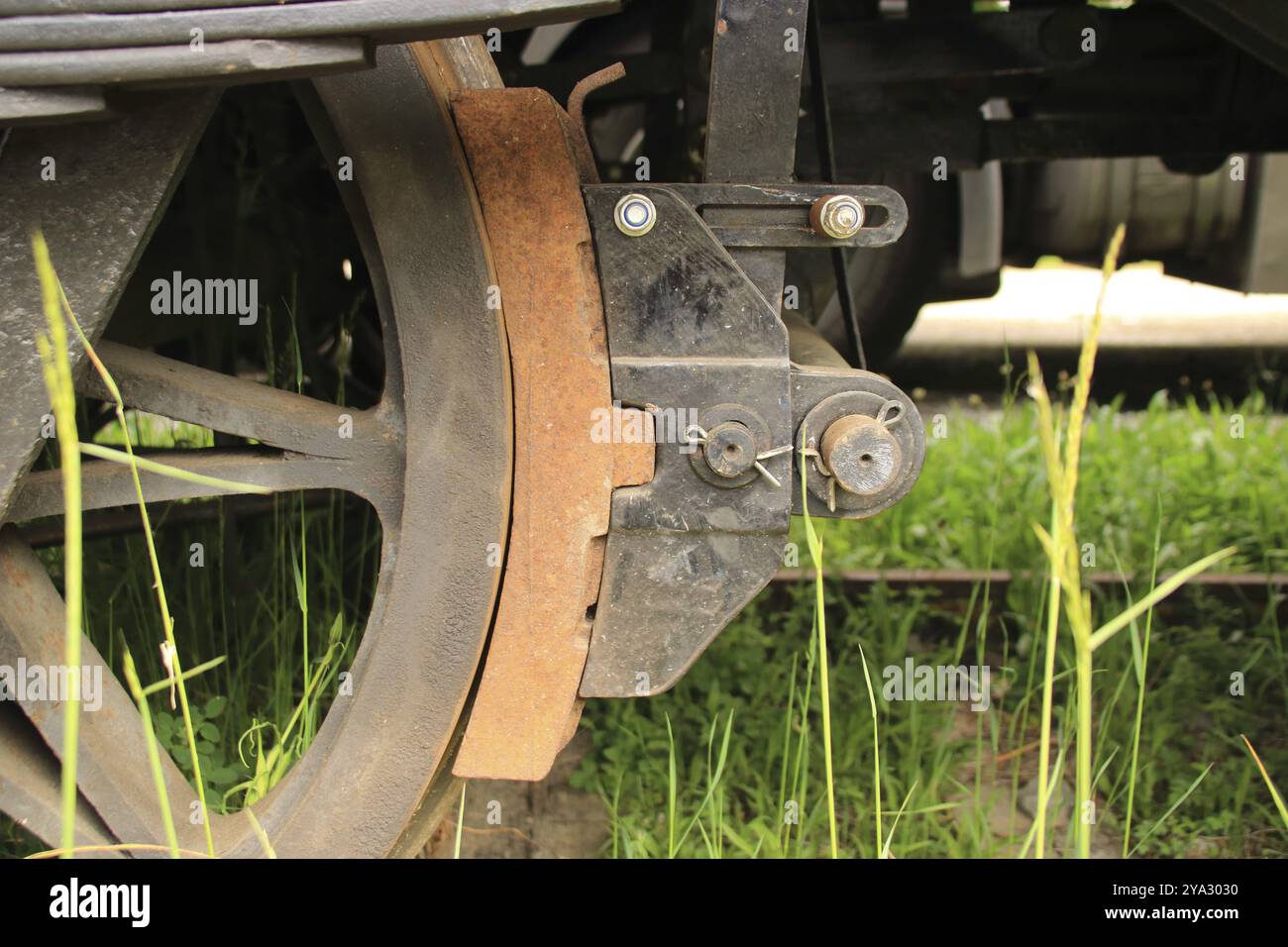 Block brake on a railway wagon in open condition Stock Photo - Alamy