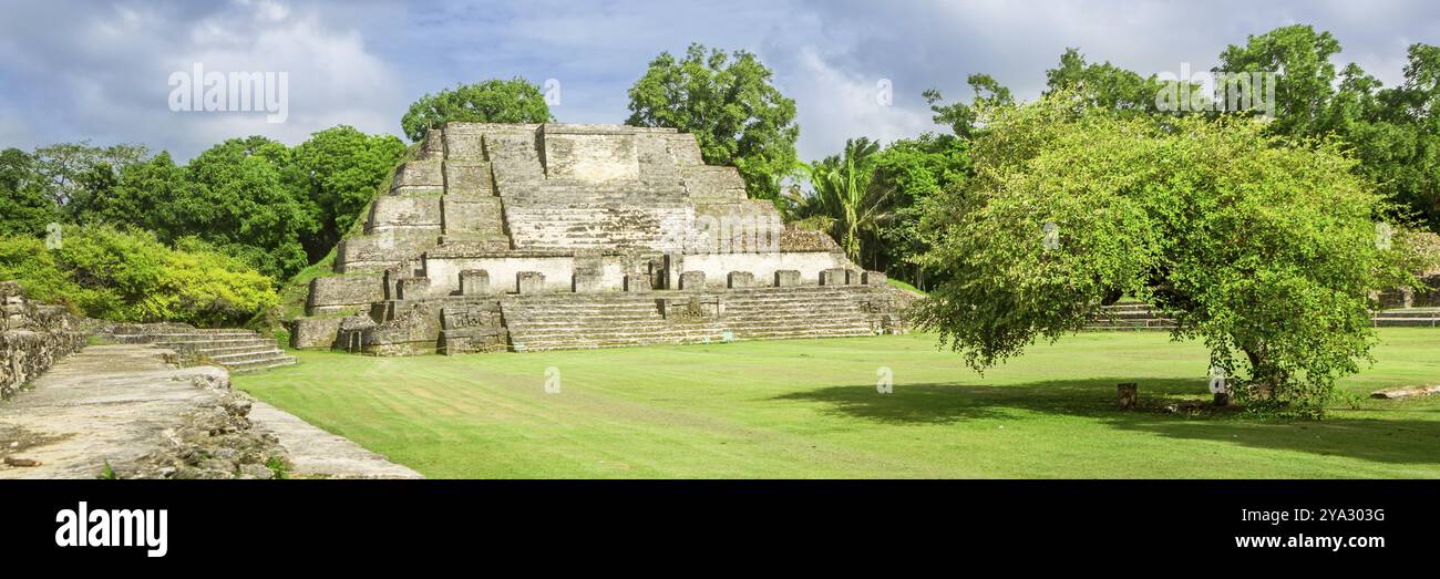 Belize, Central America, Altun Ha Temple. Web banner in panoramic view ...