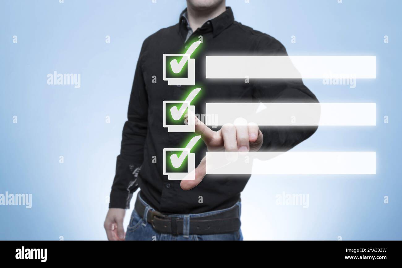 The human has created a virtual checklist with a green tick Stock Photo ...