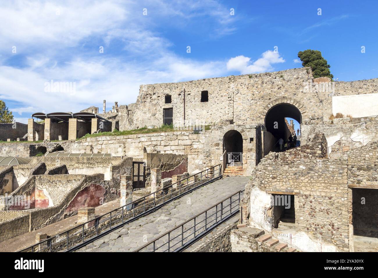 Pompeii in Italy, ruins of the antique Temple of Apollo with bronze ...