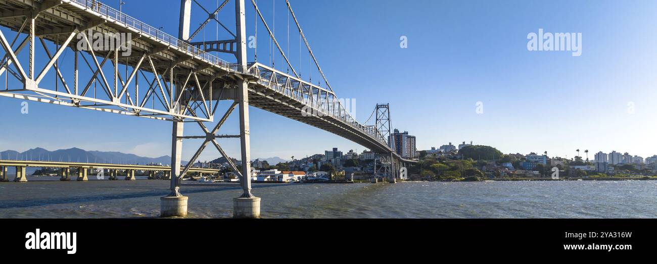 Florianopolis in Santa Catarina. Hercilio Luz Bridge. Aerial image ...