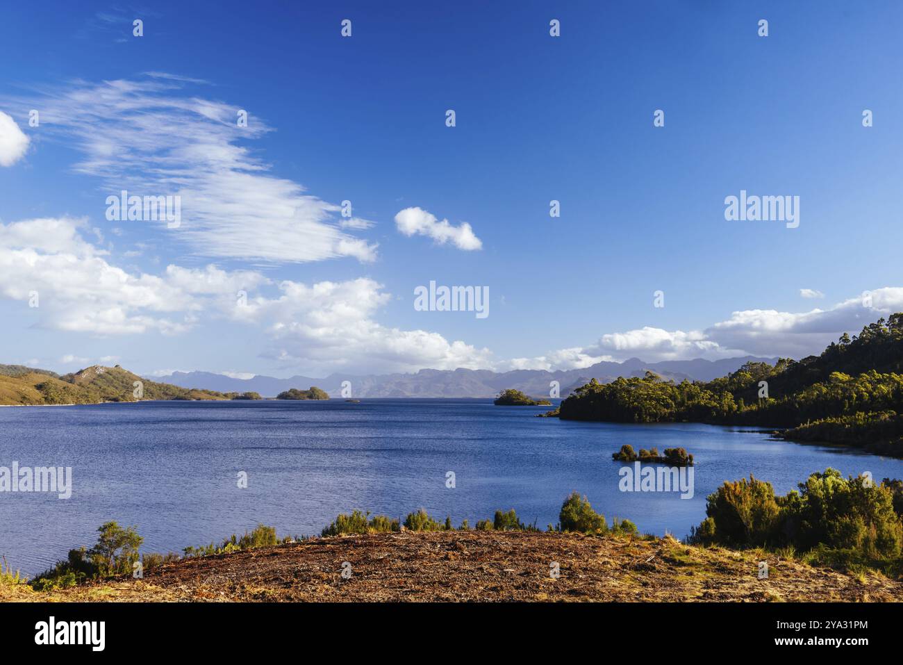 The picturesque landscape from Lake Pedder Wilderness Lodge over Lake ...