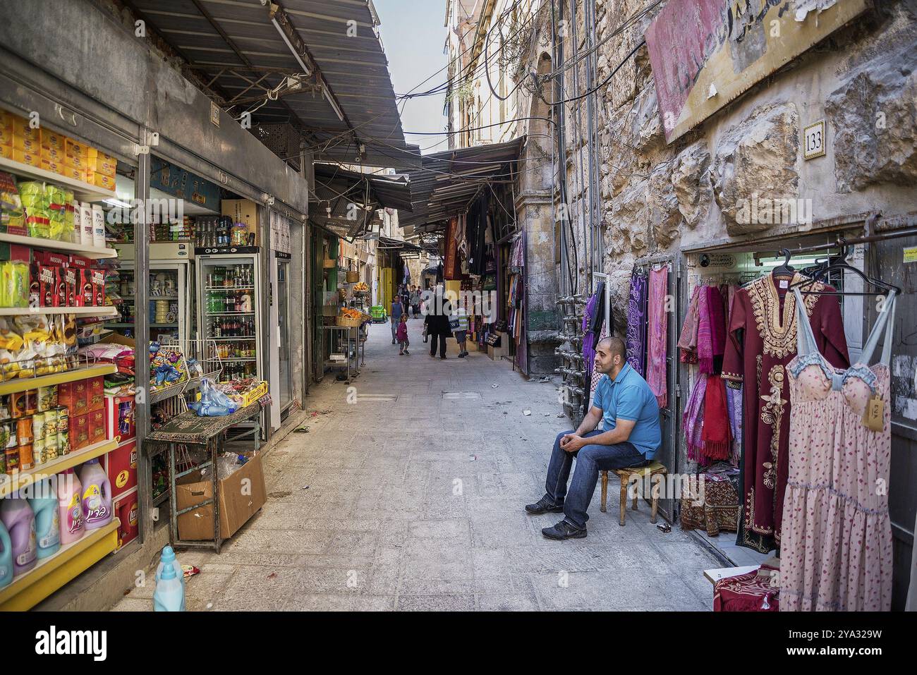 Shops in palestinian bazaar souk area pedestrian street of jerusalem old town israel Stock Photo ...