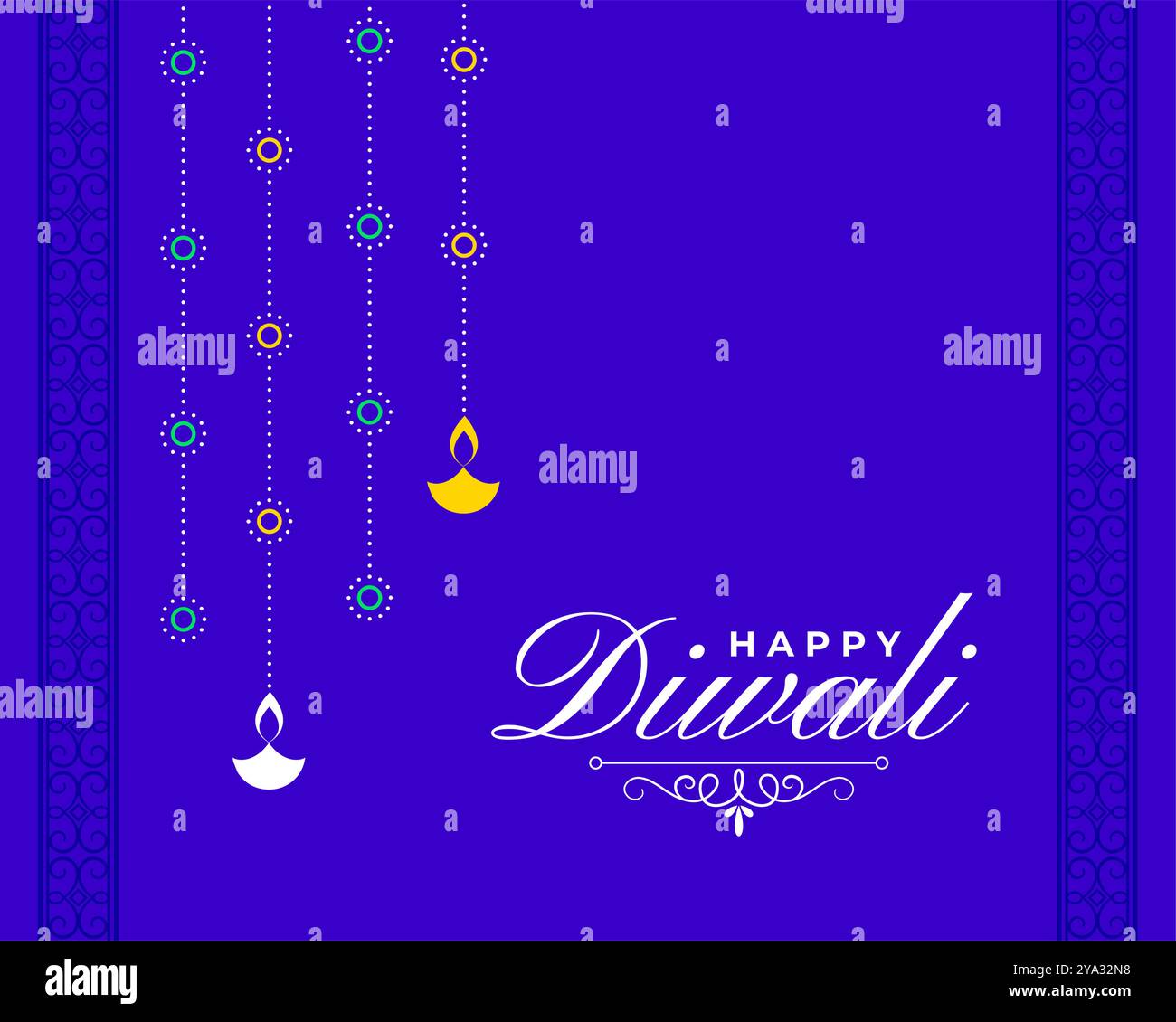 flat happy diwali festive purple background with hanging diya vector ...
